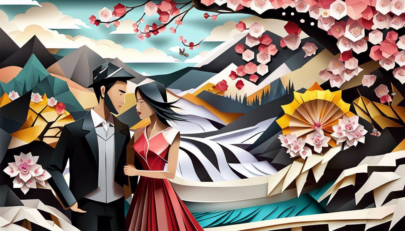 Papercraft vector fractal :: made of Origami paper folds :: wave ...