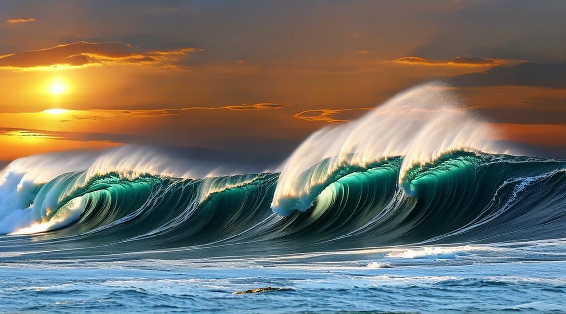 Waves at Sunset : r/nightcafe