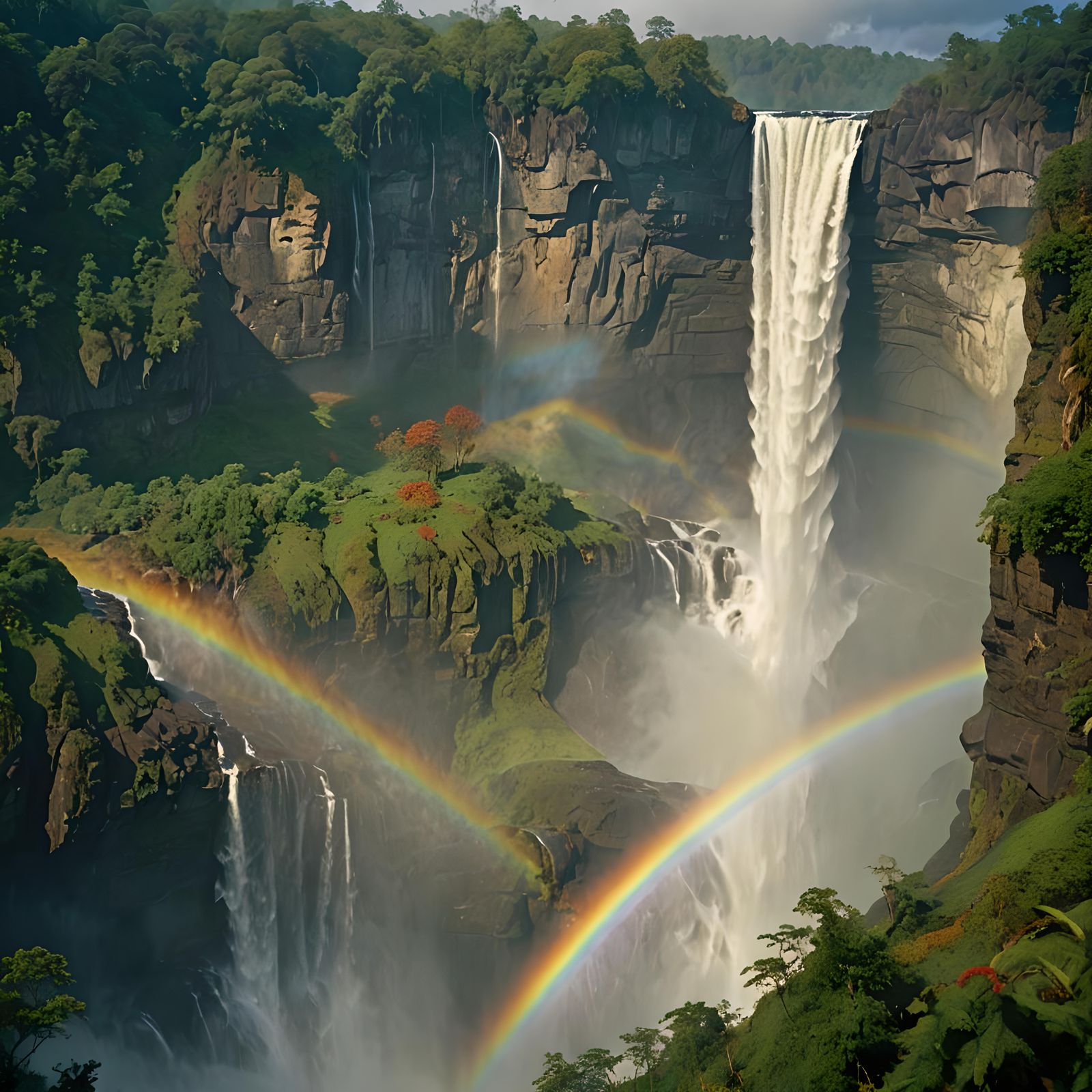 epic waterfall with a rainbow - AI Generated Artwork - NightCafe Creator