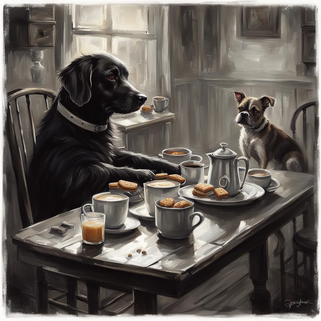 Italian breakfast on the way. Milk and coffee, biscuits and my dog ...