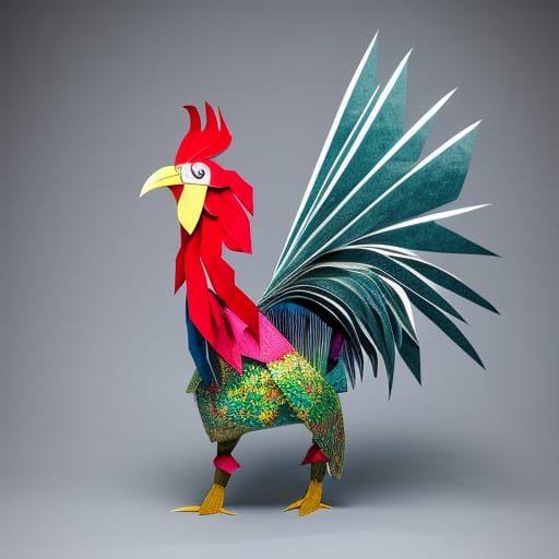 A stunning giant rooster, with distinctive feathers, beak, comb, and ...