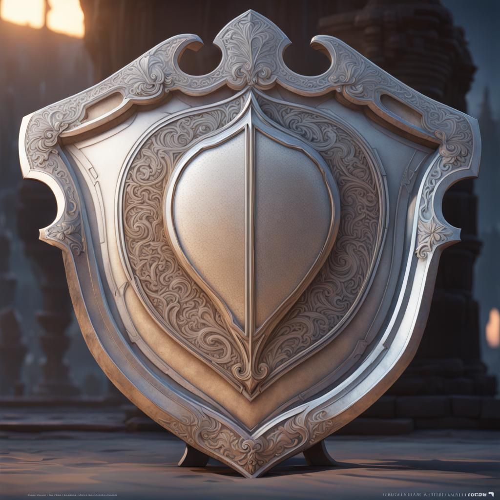 Silver shield made of silver light at dawn watercolors 8k resolution ...