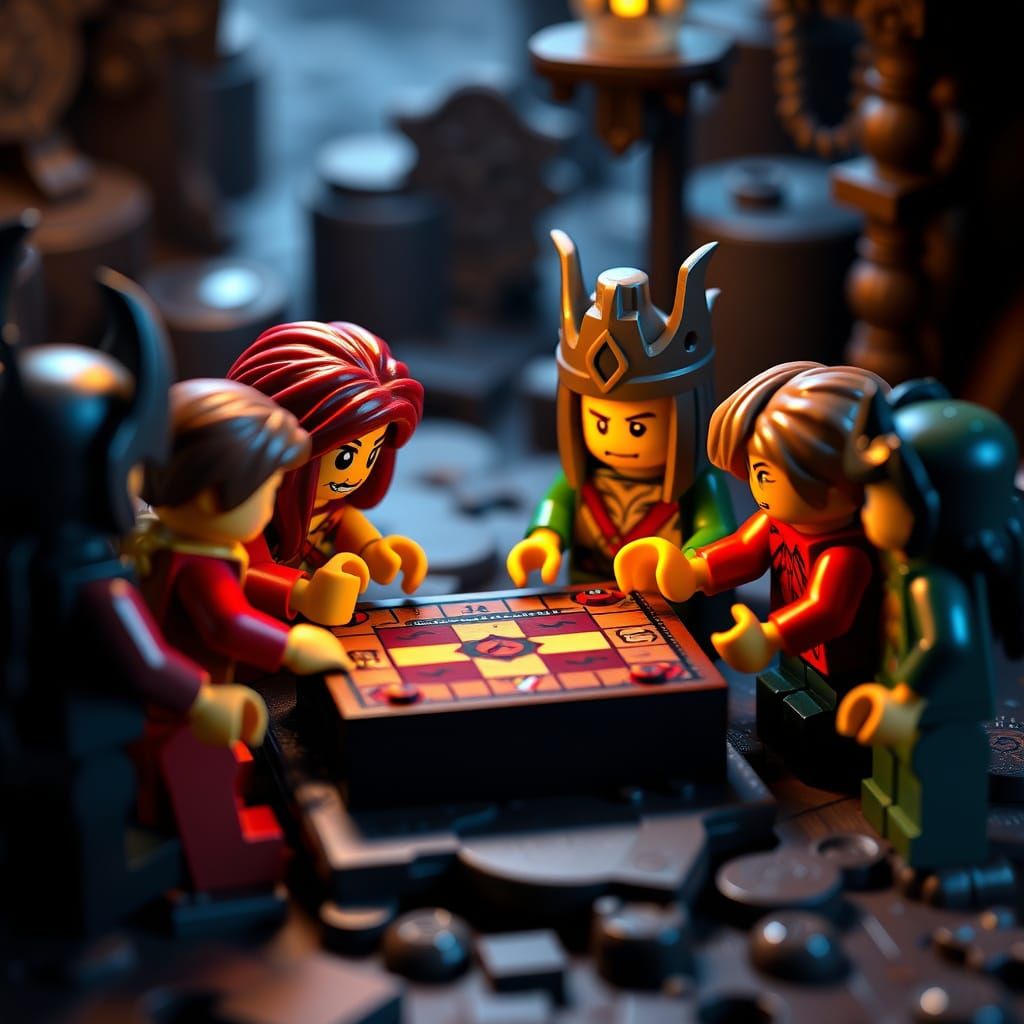 Fantastical LEGO Minifigs Engaged in a Tiny Board ... - AI Art