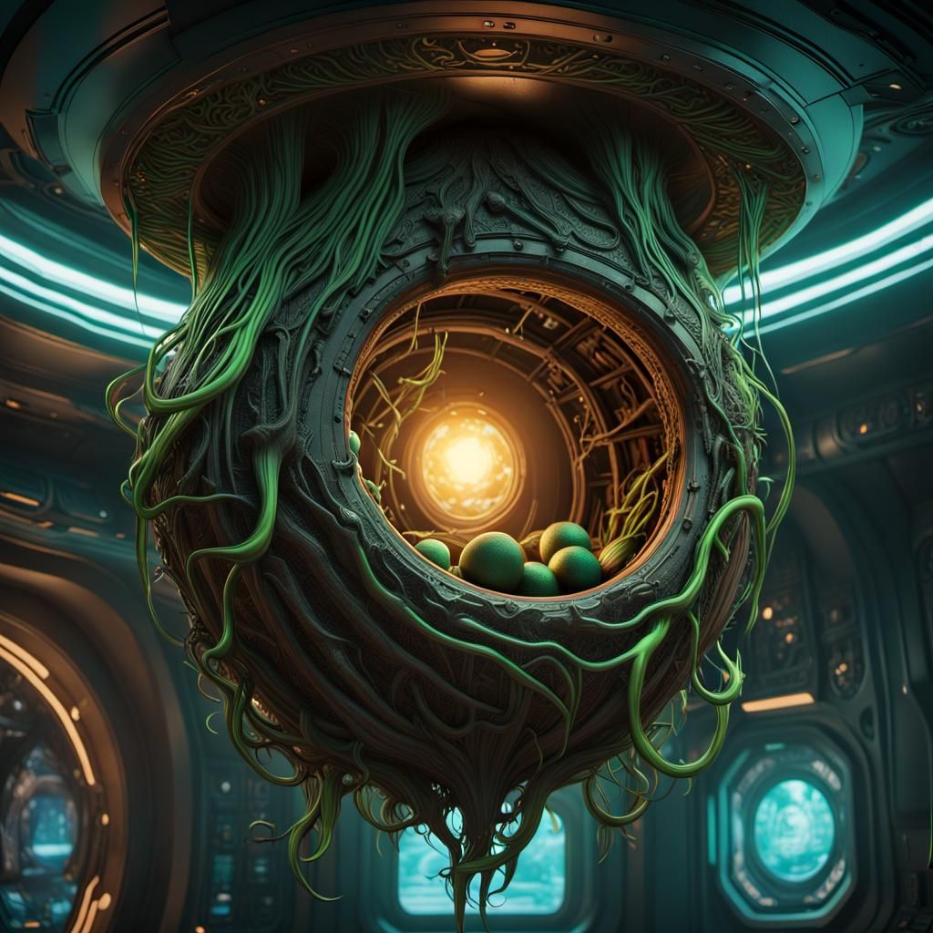Alien nest on a spaceship - AI Generated Artwork - NightCafe Creator