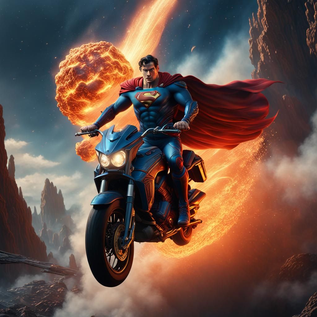 superman riding a firey comet - Superman Rides a Fiery Comet...