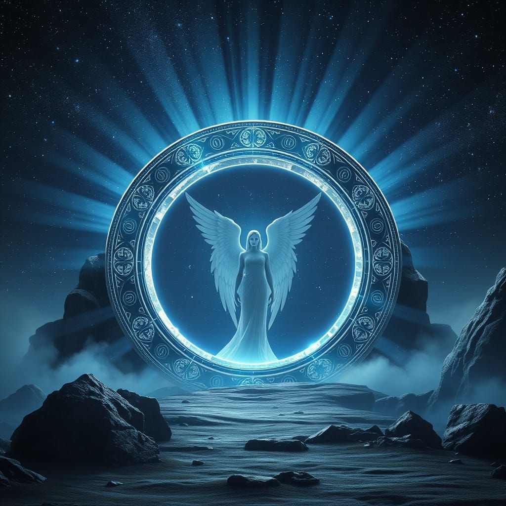Mystical Lunar Stargate Portal in a Celestial Nigh... - AI Art