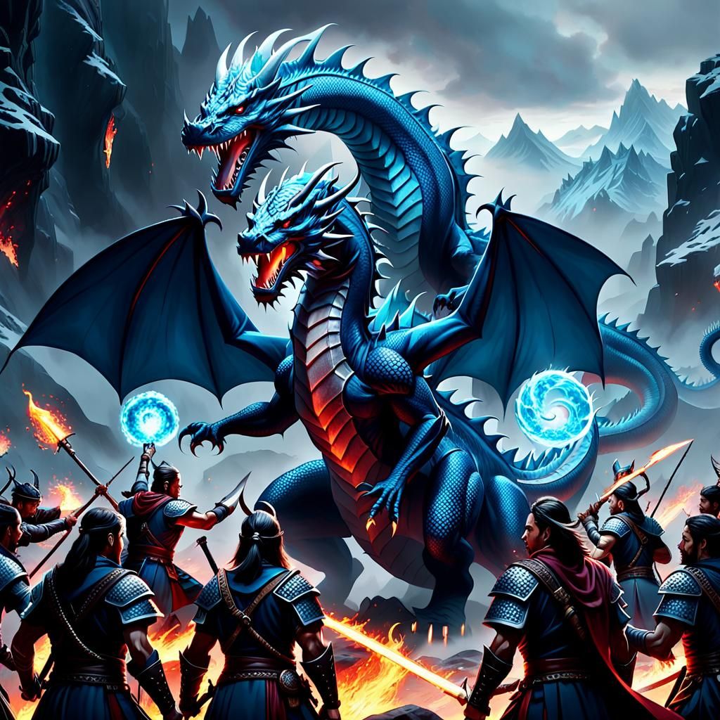 Fight against the blue dragons - AI Generated Artwork - NightCafe Creator