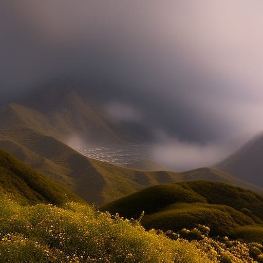 Distant Town in a Misty Valley - AI Generated Artwork - NightCafe Creator