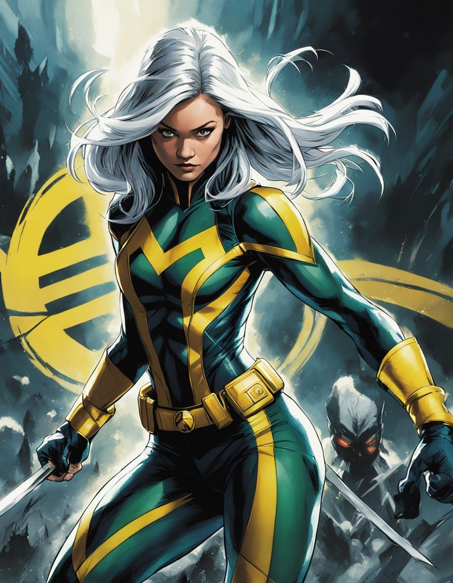Rogue from X-Men: Dark Heroine with White Hair Str... - AI Art