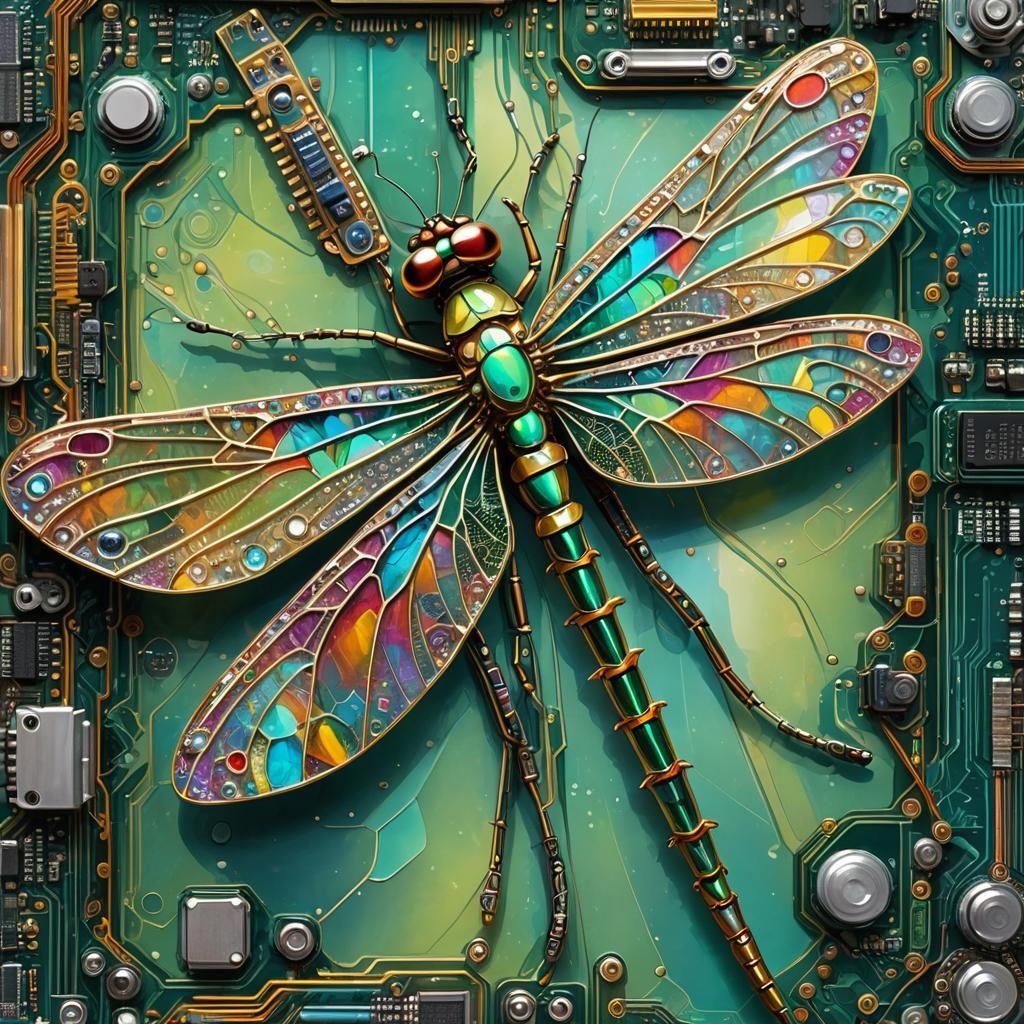 Robotic Circuit Board DragonFly - AI Generated Artwork - NightCafe Creator