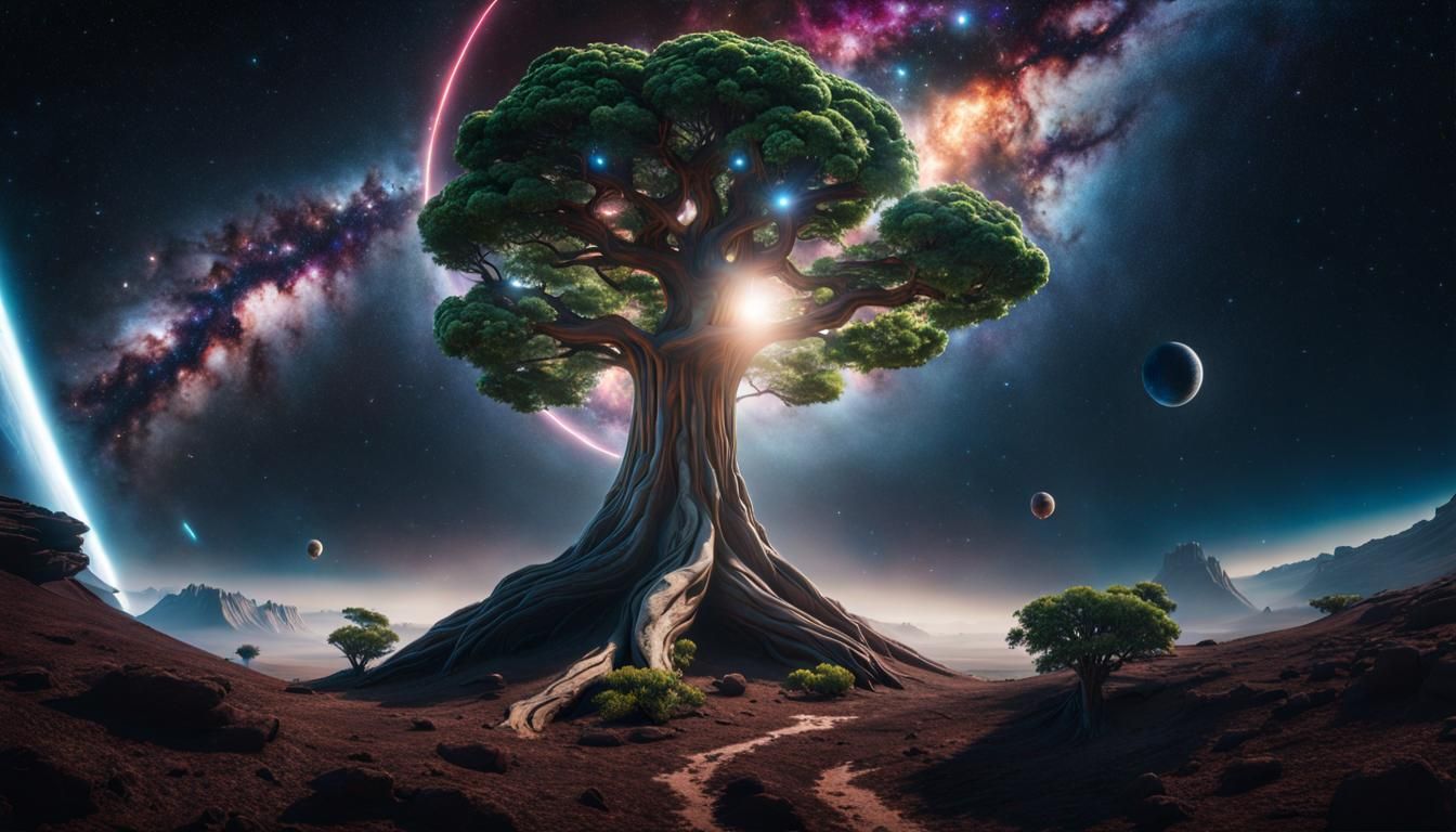 Eternal tree growing inside endless galaxy. - AI Generated Artwork ...