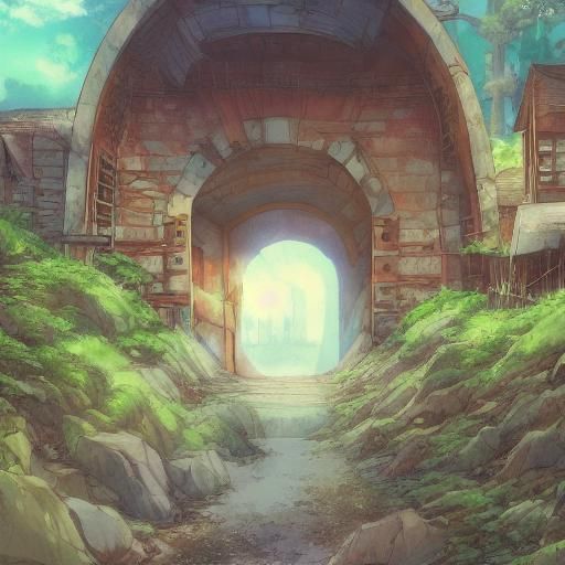 Abandoned mining town Studio Ghibli, Anime Key Visual, by Makoto ...