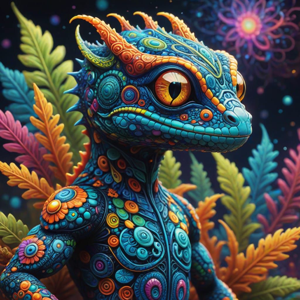 Surreal Fractal Alien Gecko in Dreamlike Aesthetic - AI Art