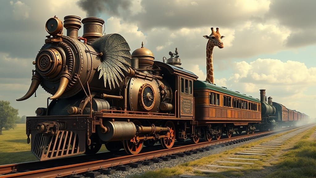 Steampunk Train of Mechanical Wonders - AI Art