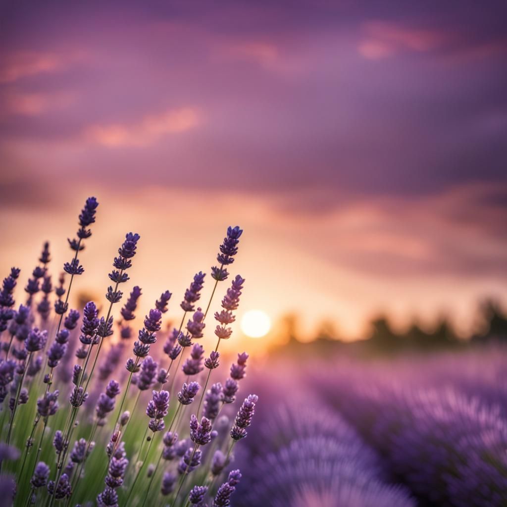 field of lavender, sky at sunset - AI Generated Artwork - NightCafe Creator