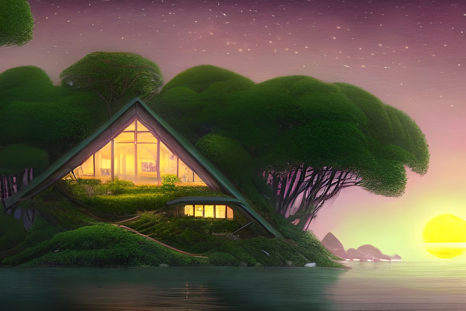 A photograph of a crystal clear solarpunk and forestpunk triangular ...