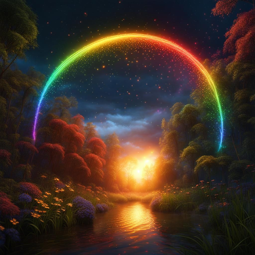 a rainbow made of glowing fireflies - AI Generated Artwork - NightCafe ...