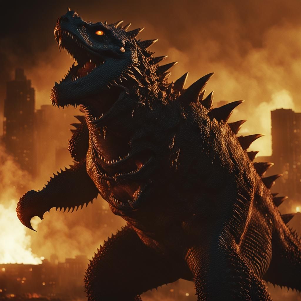 Anguirus - Cyberpunk Kaiju Roars in Ruins