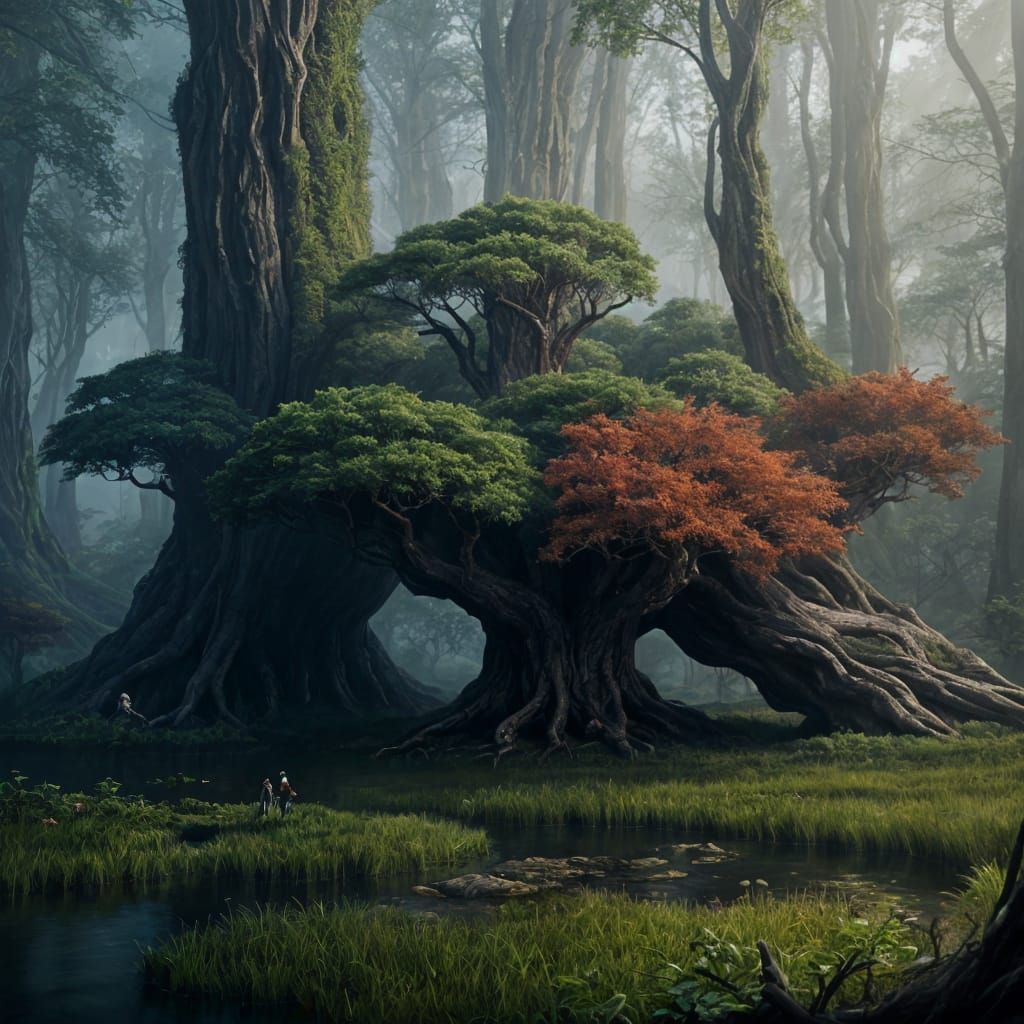 Two trees next to each other, one slightly smaller than the other in ...