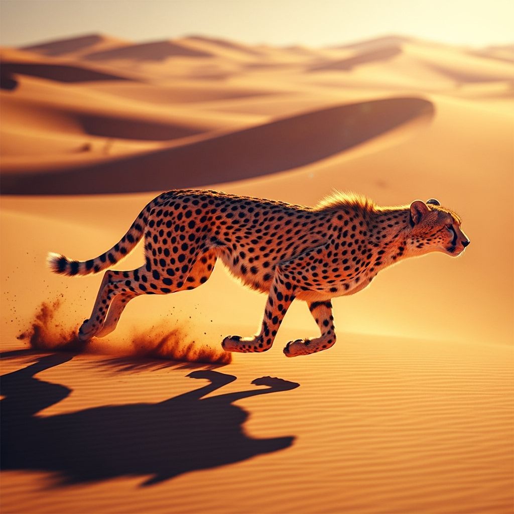 Sand Cheetah Runs in Sahara Desert: Digital Art - AI Art