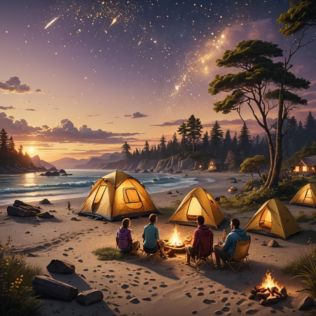 a happy, family camping scene - AI Generated Artwork - NightCafe Creator