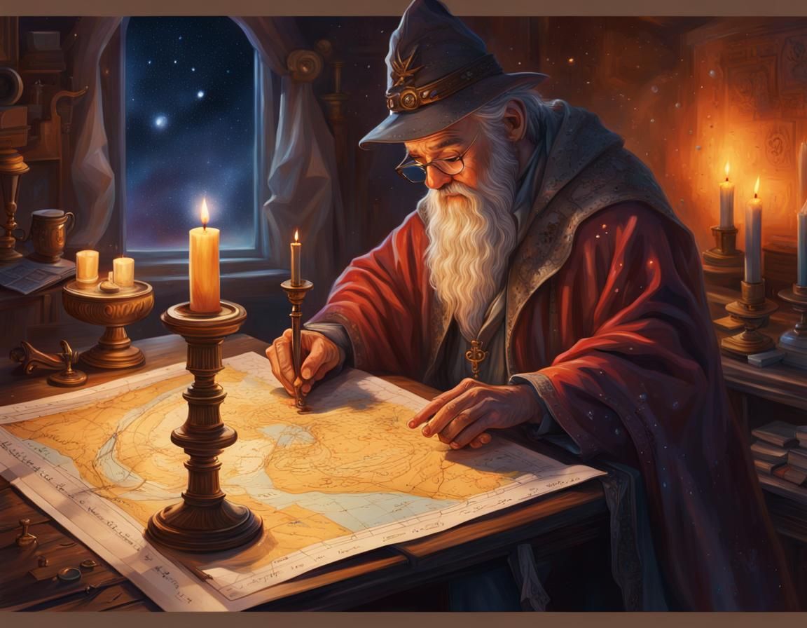 Wizard and his Map - AI Generated Artwork - NightCafe Creator