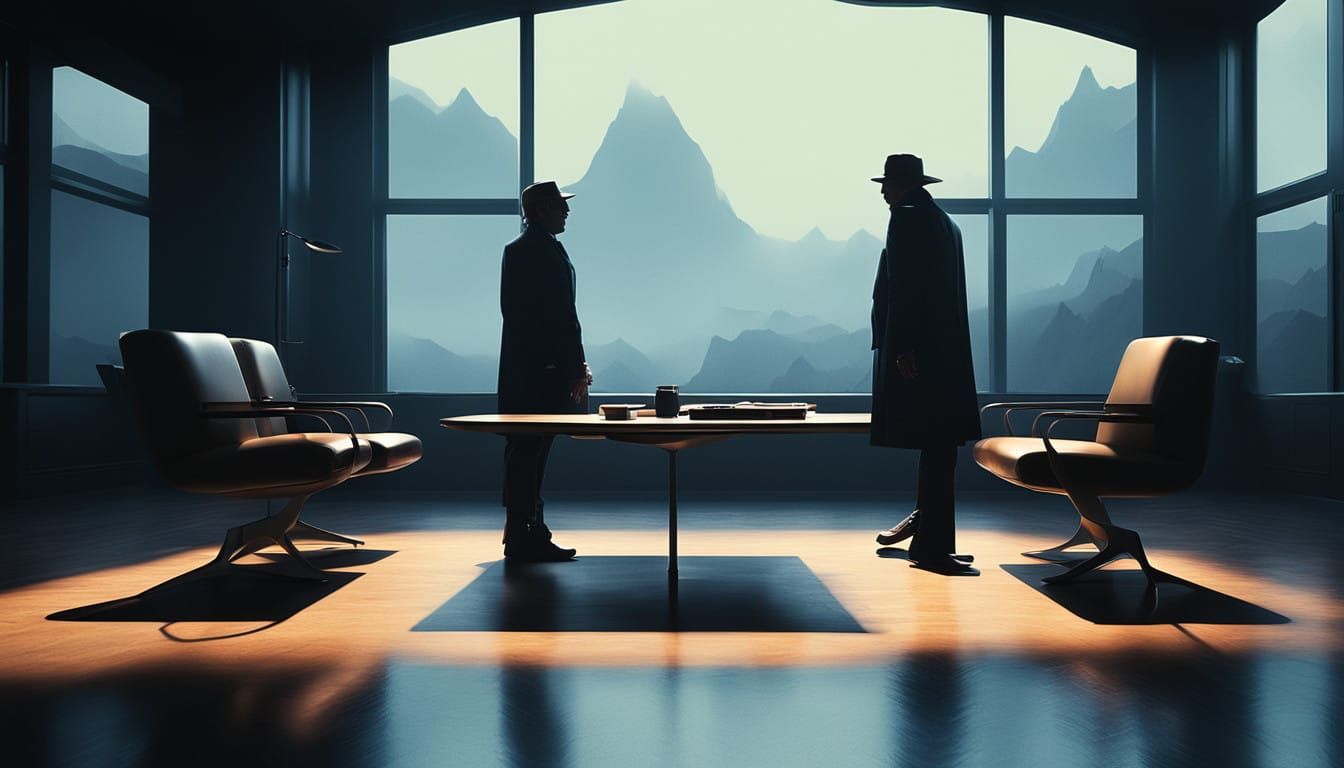 Epic Conversation in a Futuristic Interview Room - AI Art