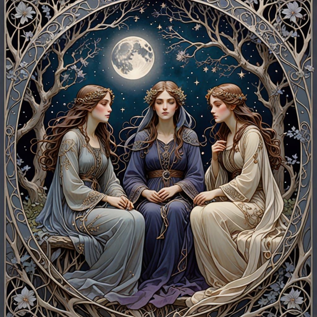 Rozhanitsy - Ethereal Women Weave Under Celestial Tree in Ar...