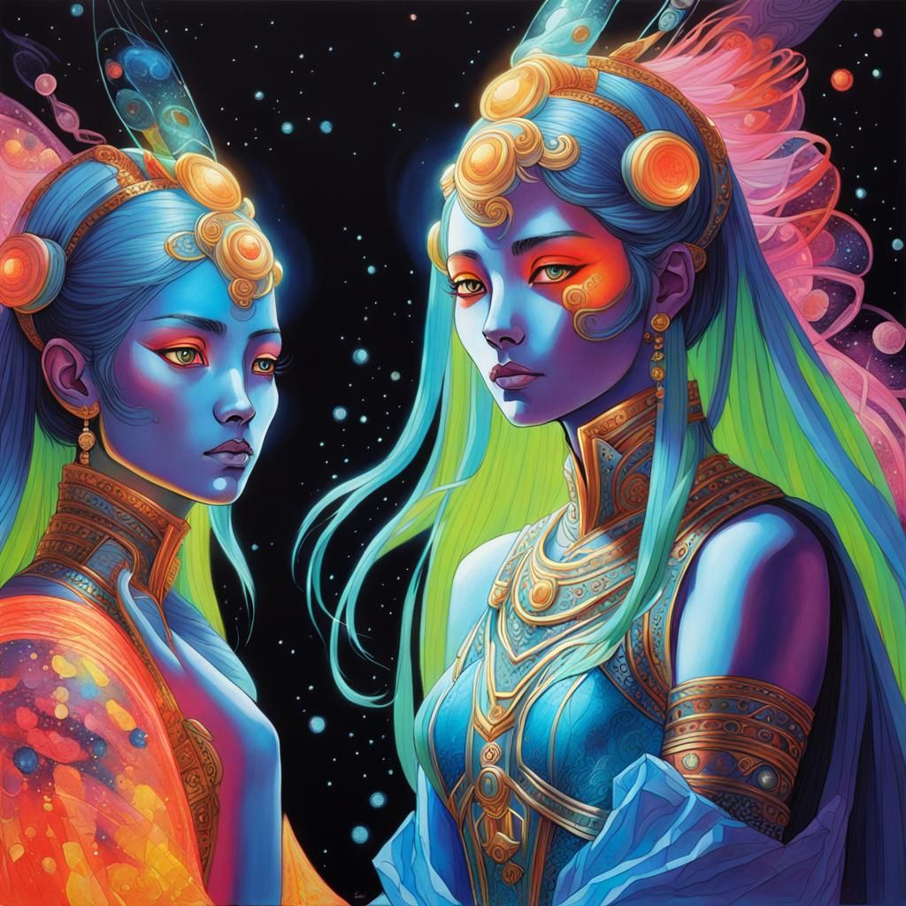 Alpha & Omega, Spacetime Goddesses - AI Generated Artwork - NightCafe Creator