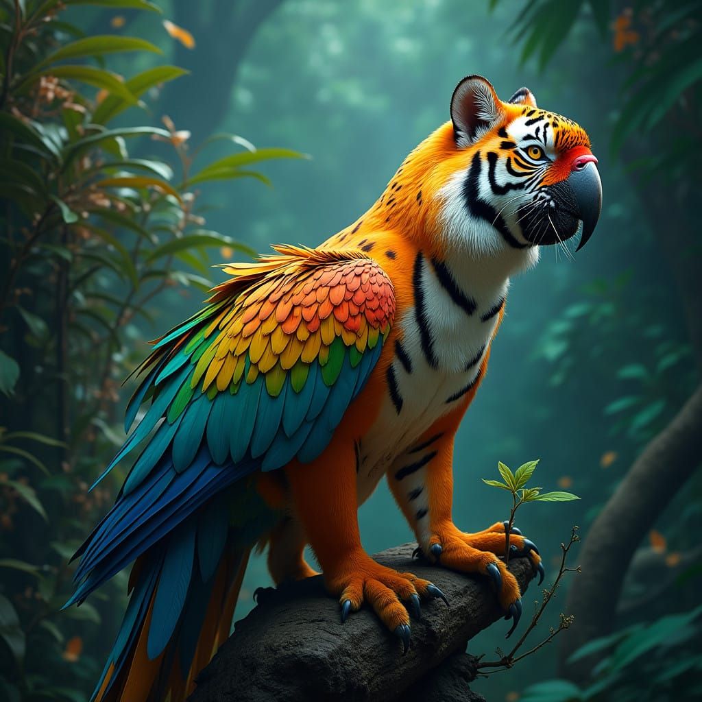 Hybrid of tiger and parrot - Mythical Jungle Beast in Vibran...