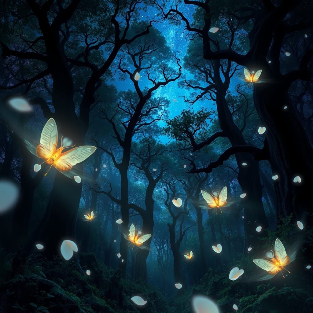 Mothlight. - Dreamlike Forest Cathedral Under Starry Night S...