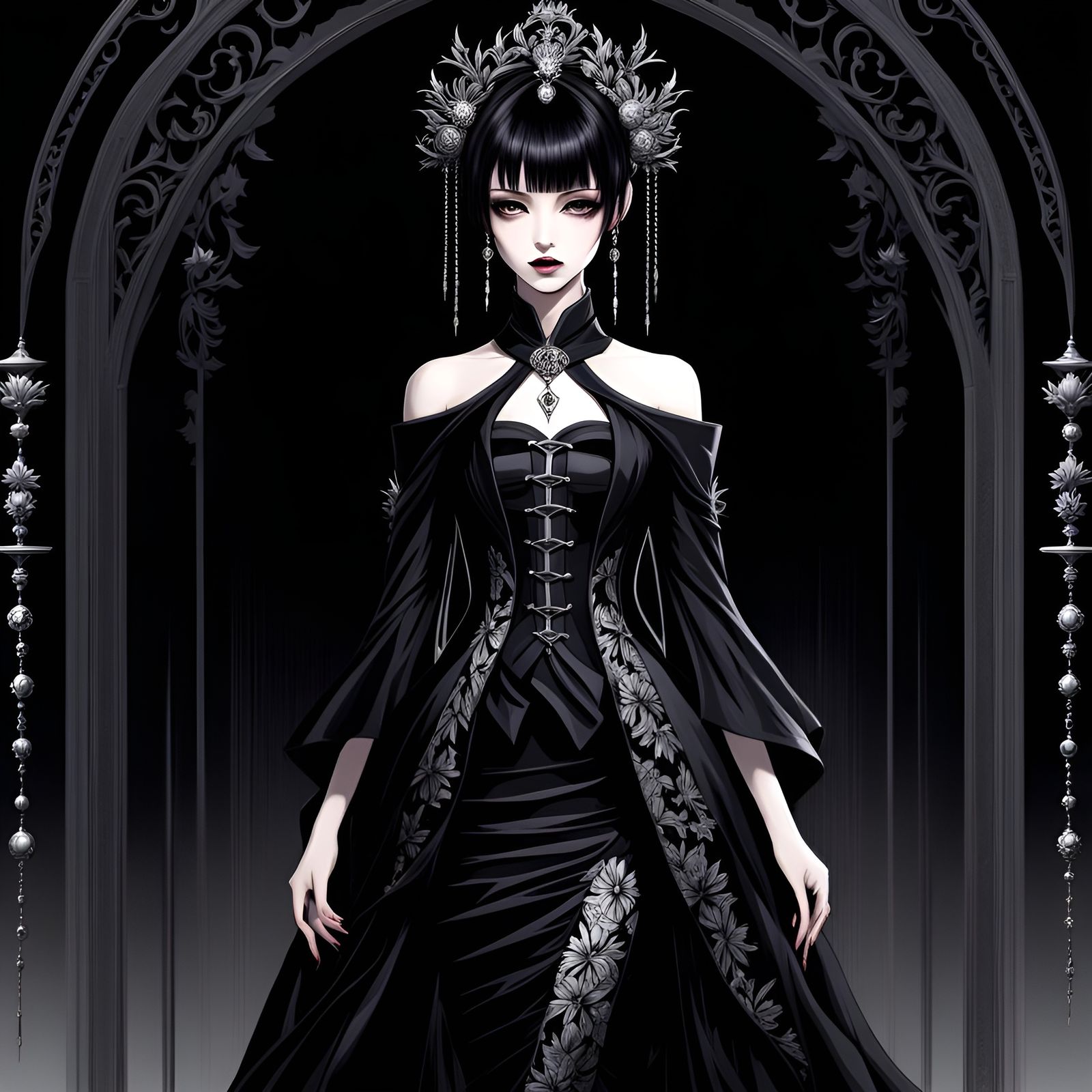 Beautiful Gothic Girl in Black and Silver - AI Generated Artwork - NightCafe Creator