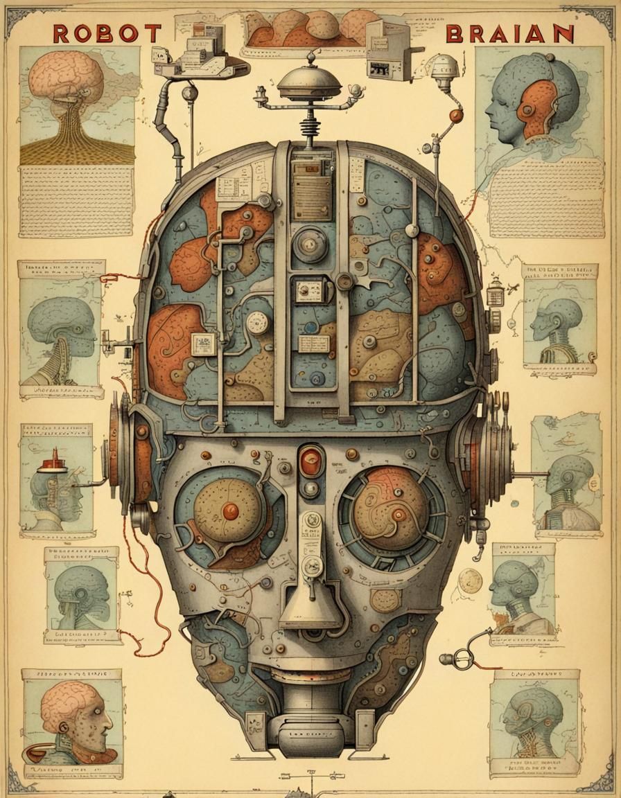 Historical fantastical classic illustrated Maps of the robot brain - AI ...