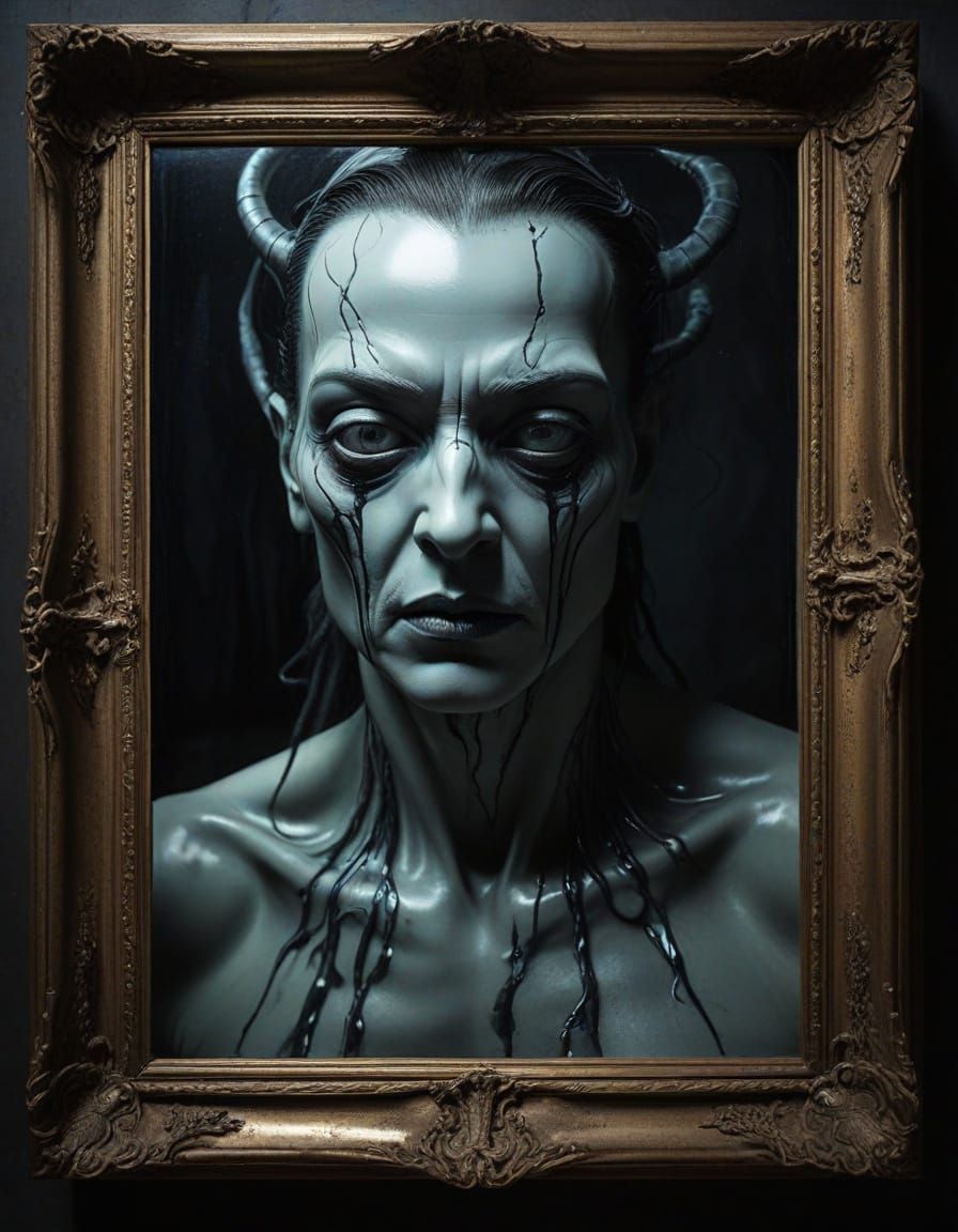 At an unsettling angle, a cracked mirror reflects a haunting tableau of ...