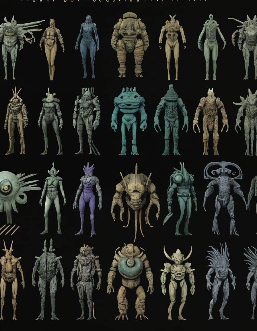 Creepy Retro Sci-Fi Exobiology Creatures in Oils - AI Art
