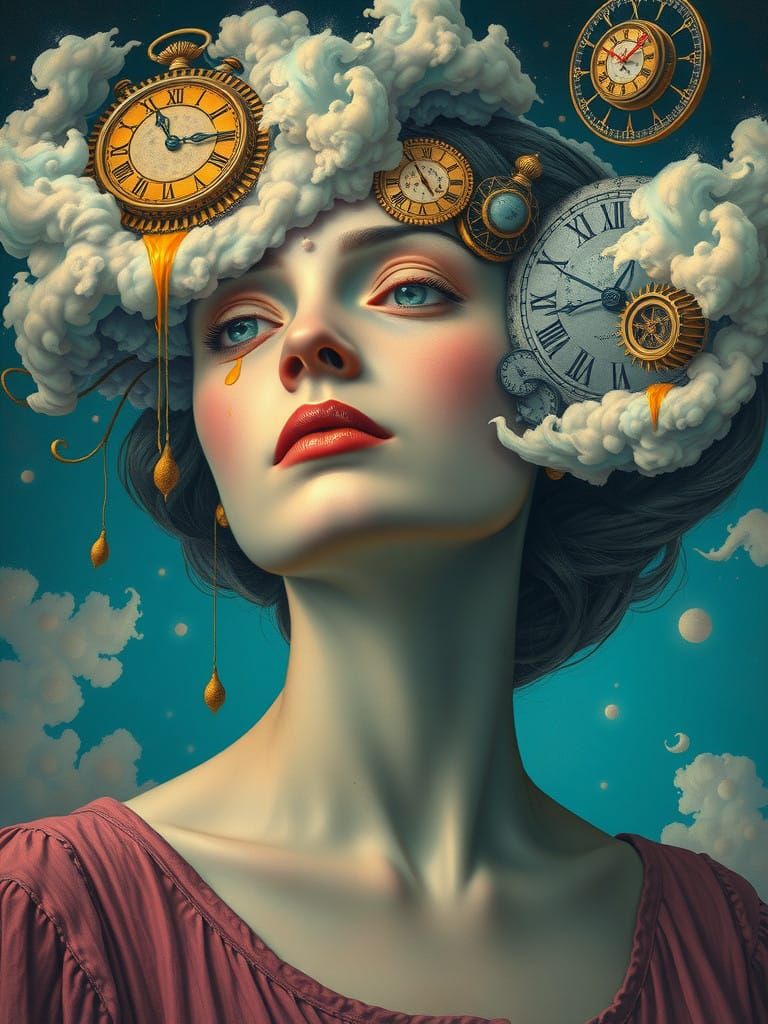 Woman, surreal - Surrealist Woman in Dreamlike Clockwork La...
