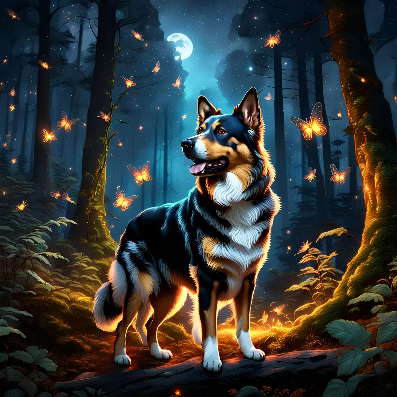 Fireflies and Dogs - AI Generated Artwork - NightCafe Creator