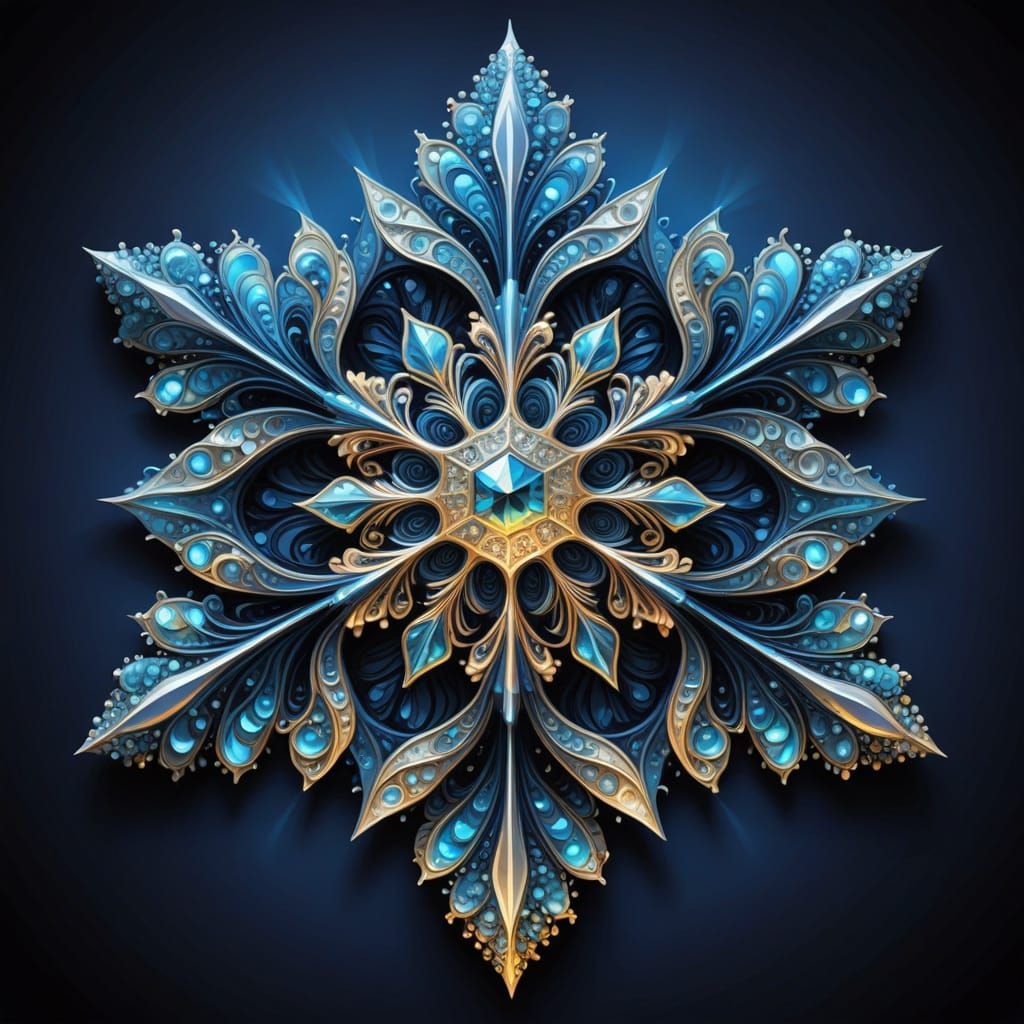 Fractals in Nature. Sparkling and Iridescent Snowflake