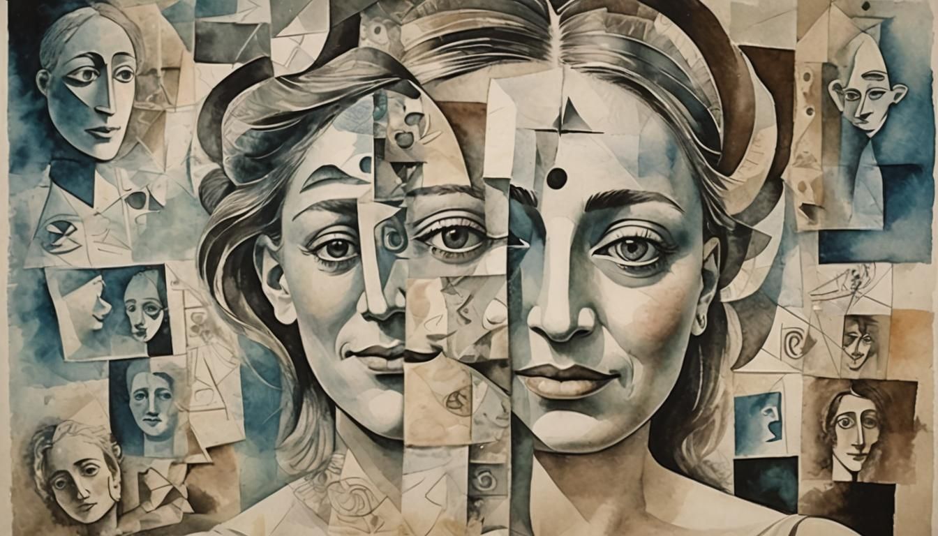 surreal collage portrait of beautiful woman, smiling, Pablo Picasso ...