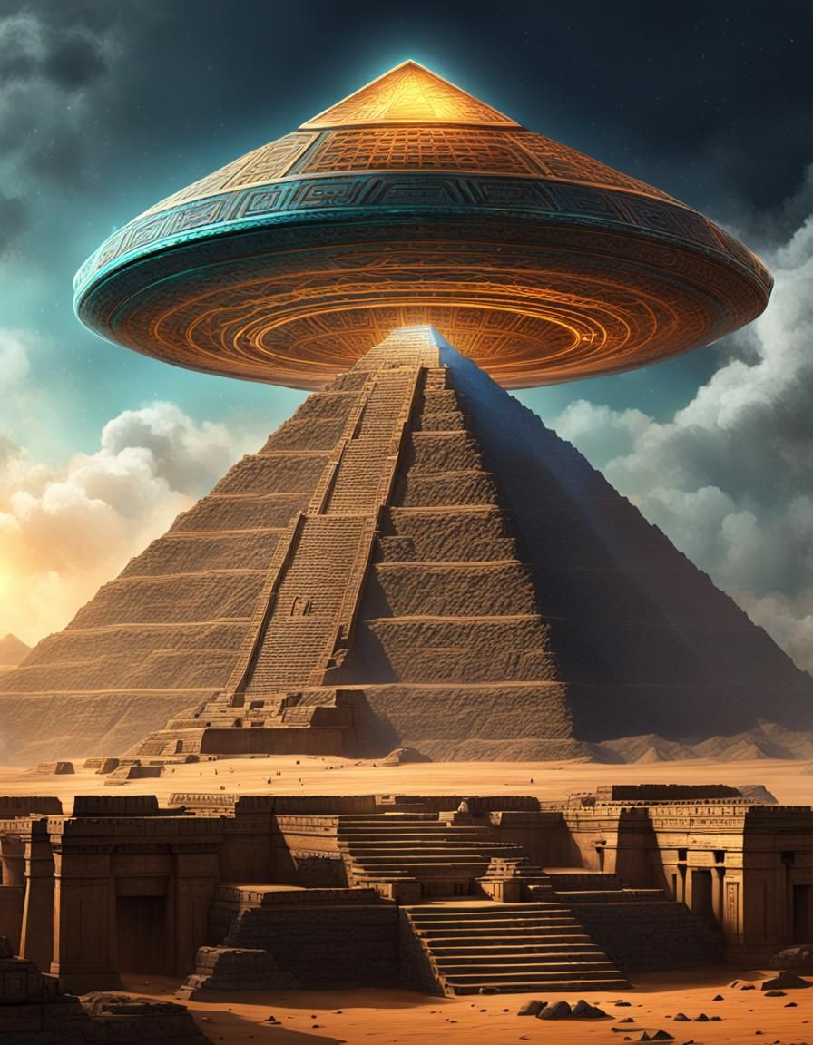 UFO hovering over an ancient pyramid - AI Generated Artwork - NightCafe ...