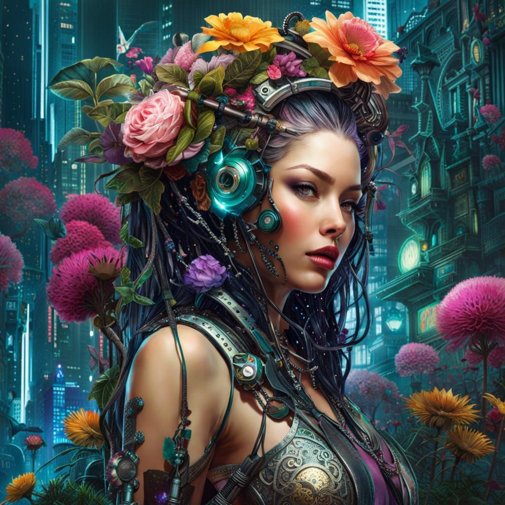 Cyberpunk cyborg flower girl - AI Generated Artwork - NightCafe Creator