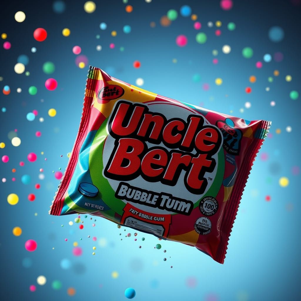 Vibrant Uncle Bert Bubble Gum Package in Hyperreal... - AI Art