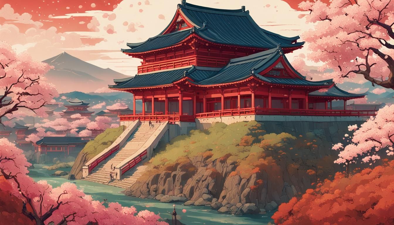 Beautiful landscape of Shuri Castle with sakura in full bloom, a highly ...