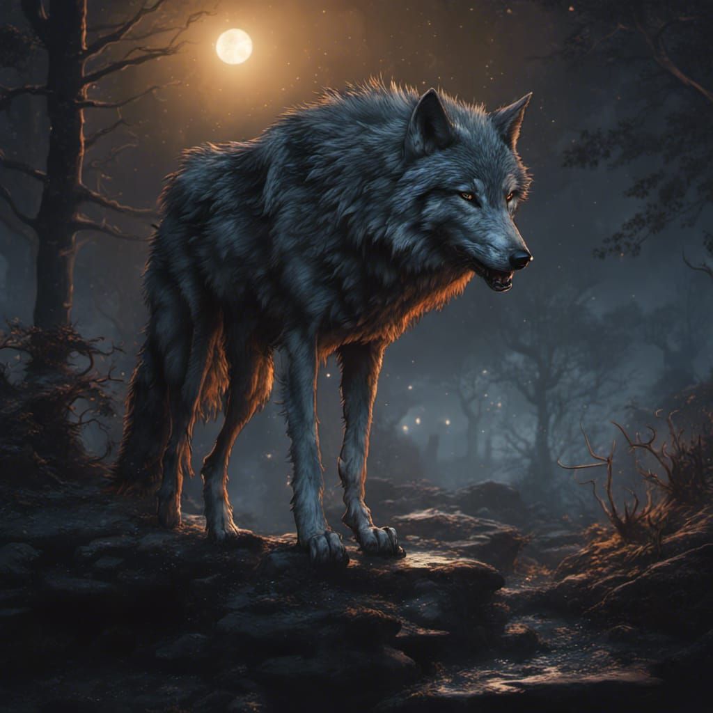 Wolf at night - AI Generated Artwork - NightCafe Creator