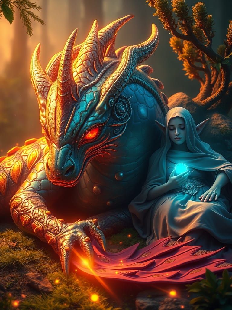 Magical Creature and Elf in Dreamlike Matte Painti... - AI Art