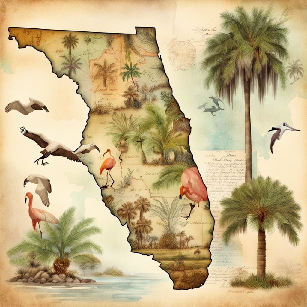 COLLAGE MAP ART: Florida - AI Generated Artwork - NightCafe Creator