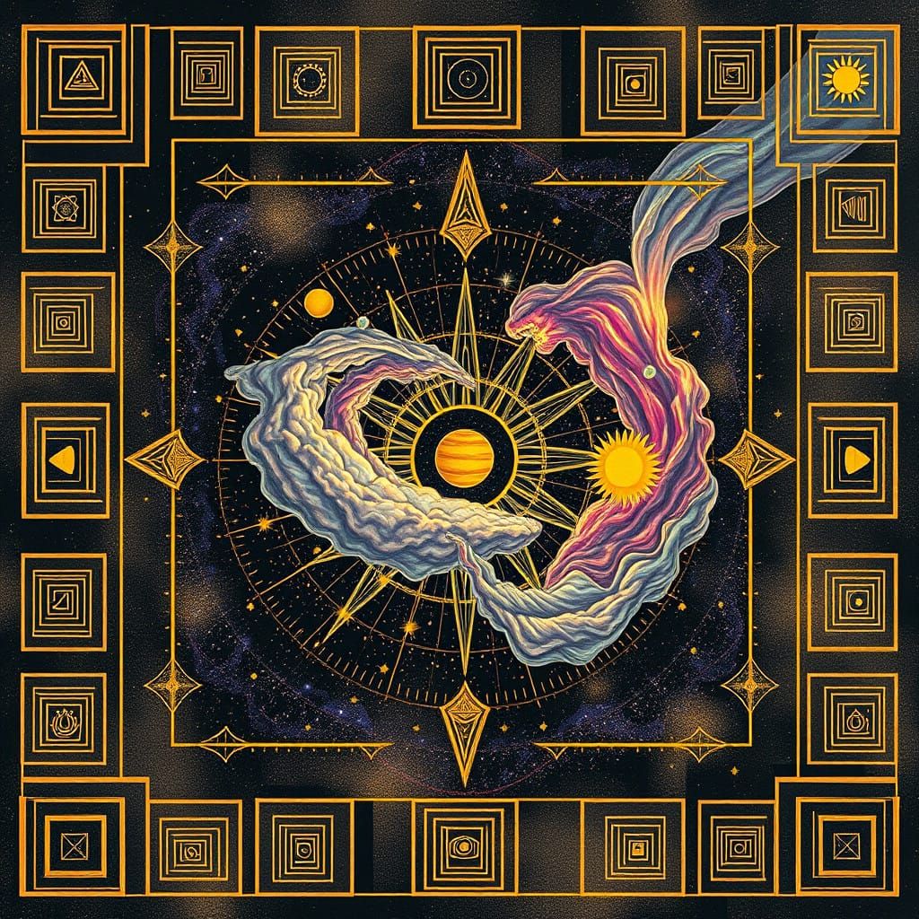 Cosmic Pattern in Golden Black Hues - AI Art