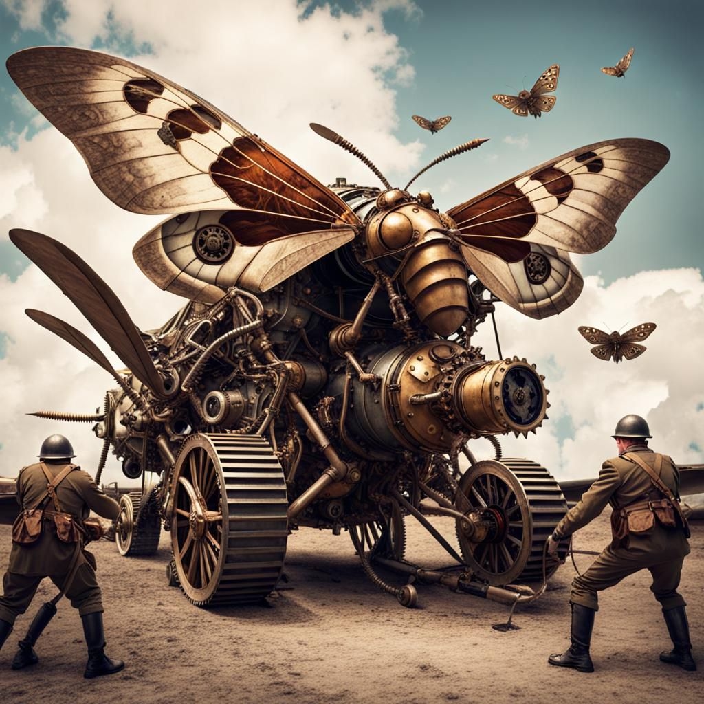 Giant Moth attacking soldiers on the ground - AI Generated Artwork ...