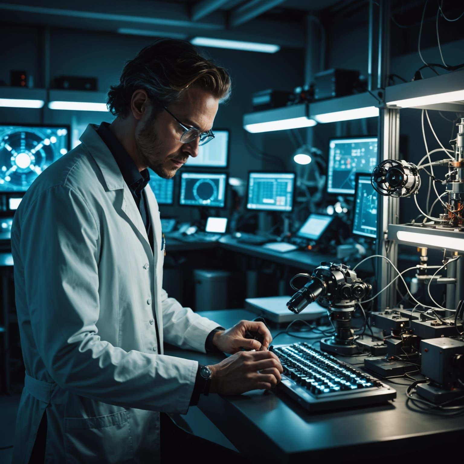 Inventor in a Cyberpunk Lab - AI Art