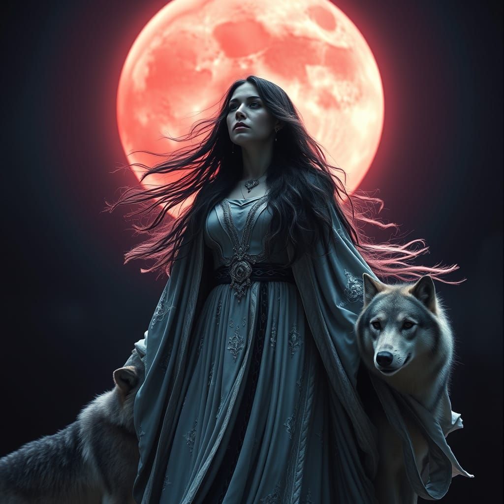 Female Wiccan, Masterpiece, ethereal, wolf, full ... - AI Art